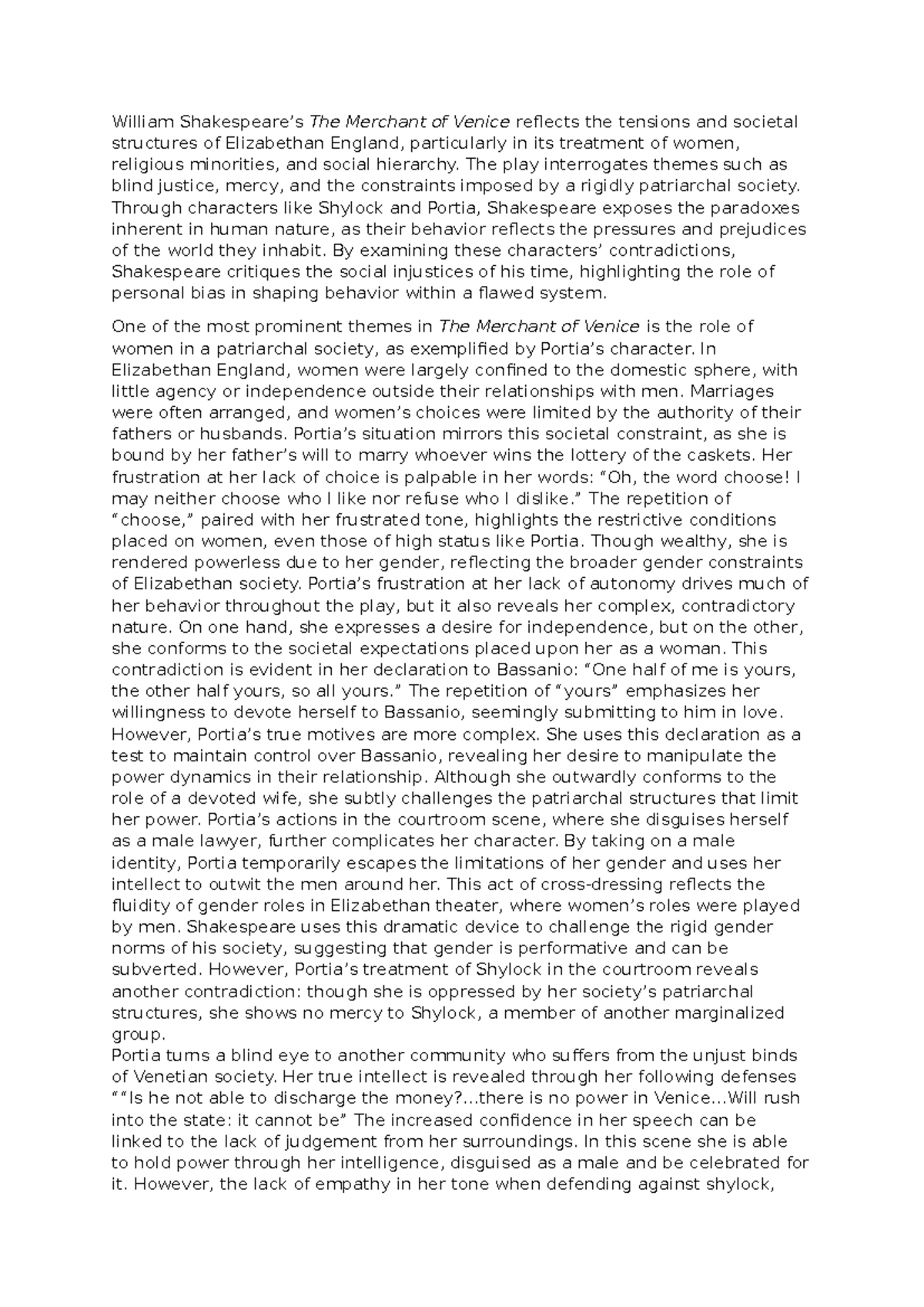 HSC Essay: The Merchant of Venice and Elizabethan Society's Injustices ...