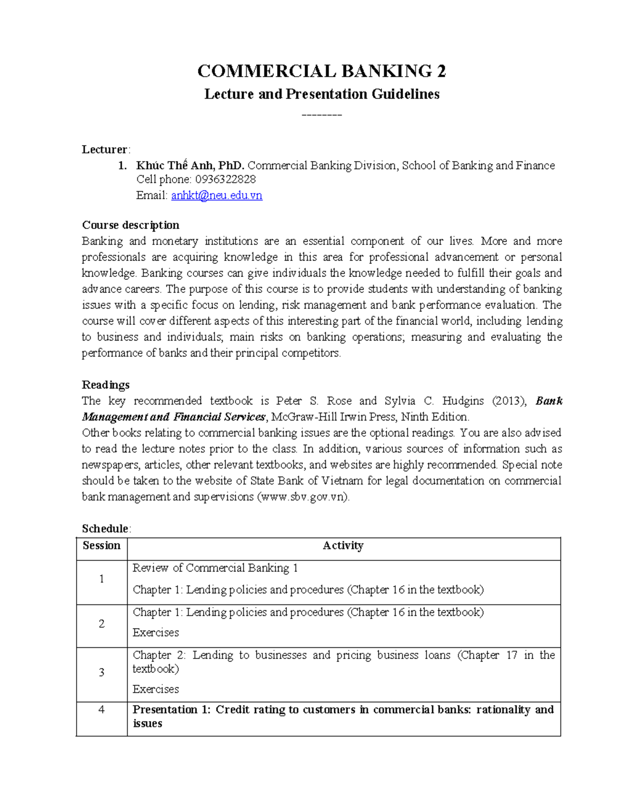 Commercial Banking 2 Lecture and Presentation Guidelines - COMMERCIAL ...