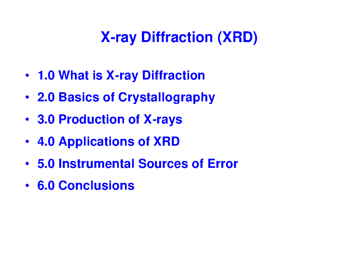 XRD Basics: Diffraction, Crystallography, and Applications - Studocu