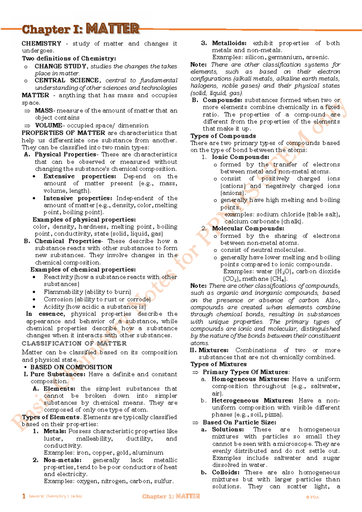 Chapter 1: Matter in Chemistry (General Chemistry I Notes) - Studocu