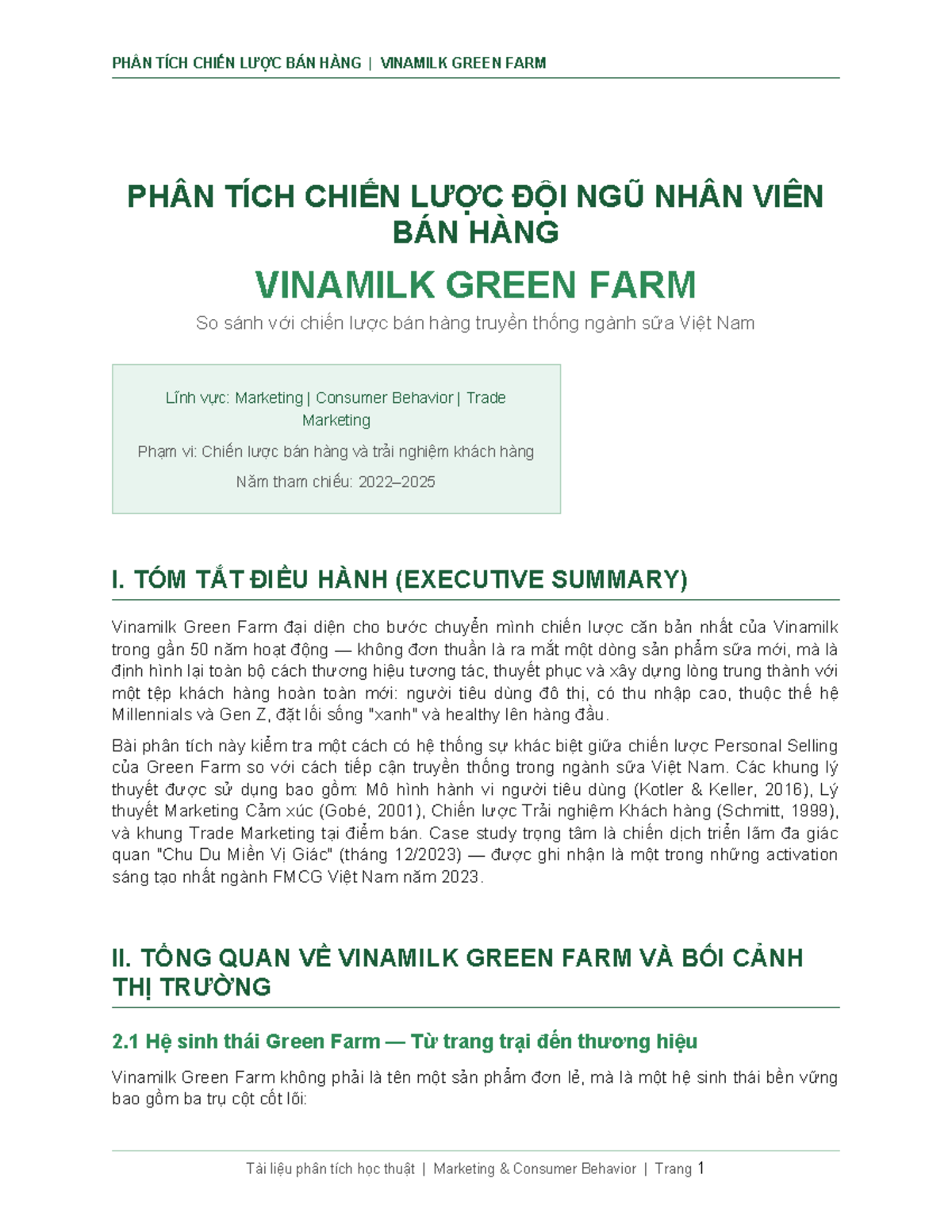 PHÂN TÍCH CHIẾN LƯỢC BÁN HÀNG VINAMILK GREEN FARM: SO SÁNH VỚI TRUYỀN ...