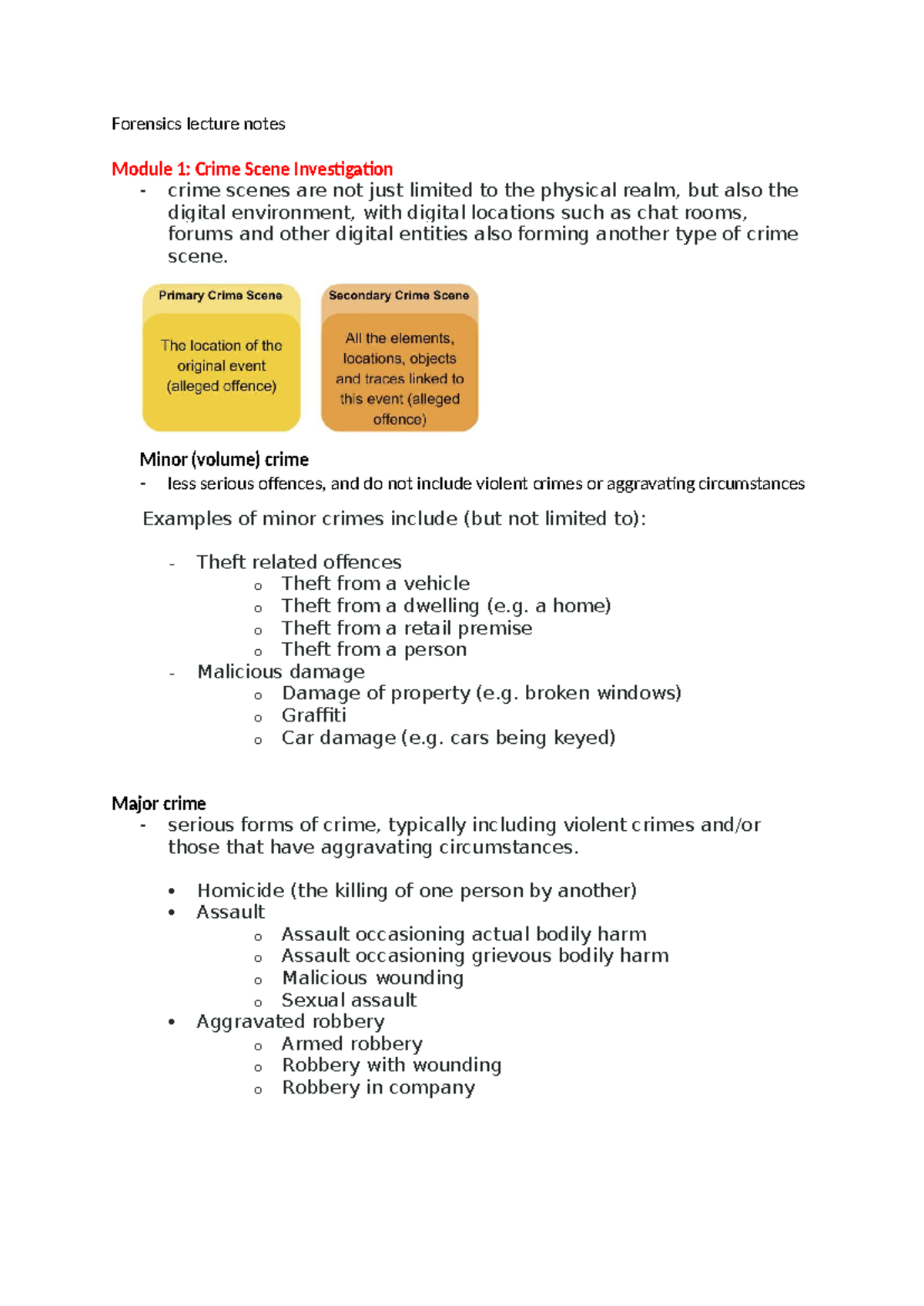 Forensic Science Lecture Notes: Module 1 - Crime Scene Investigation ...