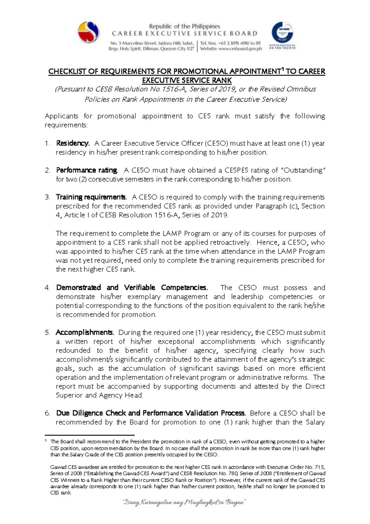 Checklist of Requirements for CES Rank Promotion 2023 - Studocu