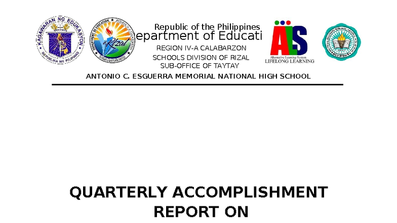 Quarterly Accomplishment Report on ALS (Oct-Dec) - Acemnhs - Studocu