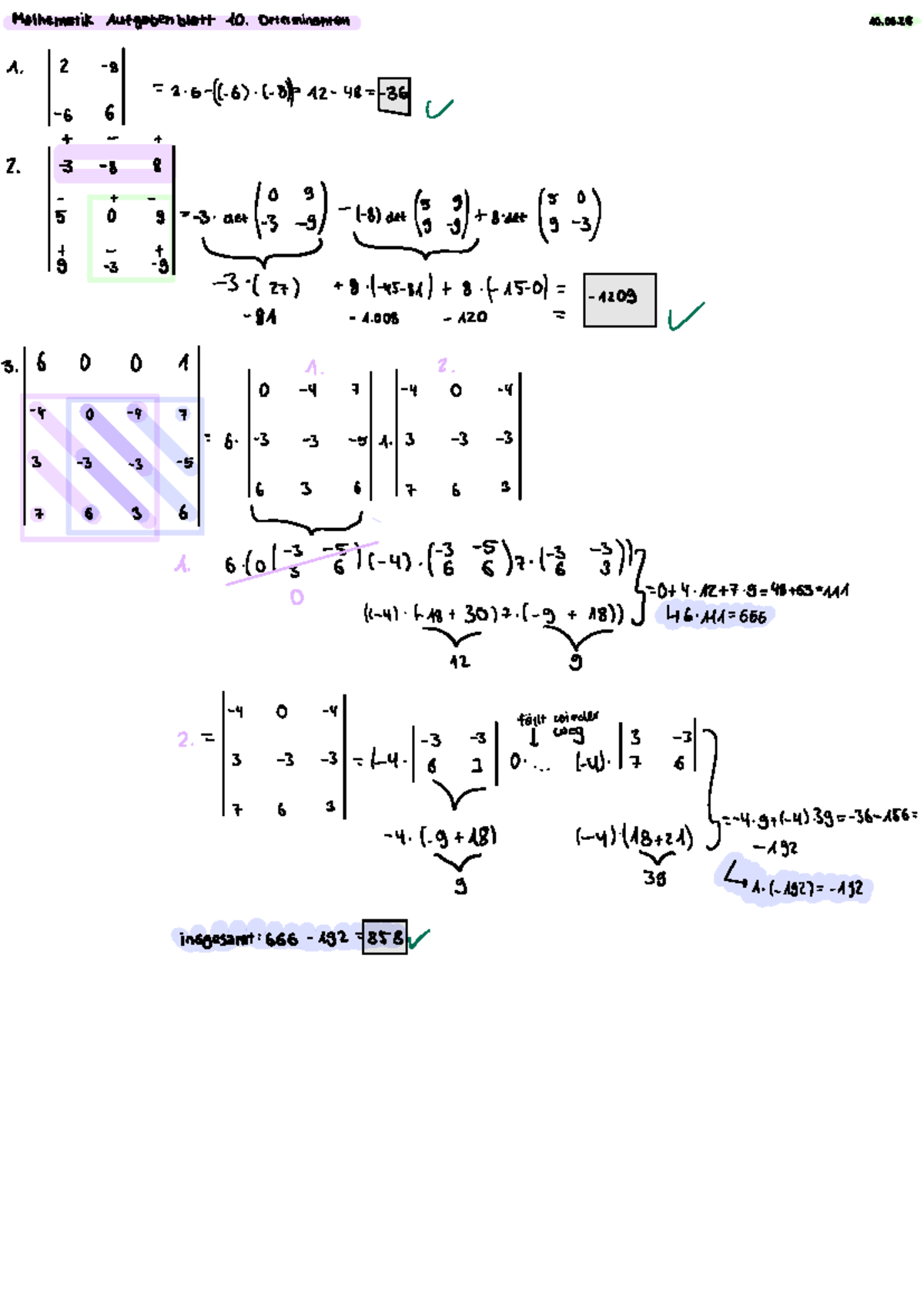 Mathe 2 Aufgabenblatt 10: Determinanten und Lösungen - Studocu