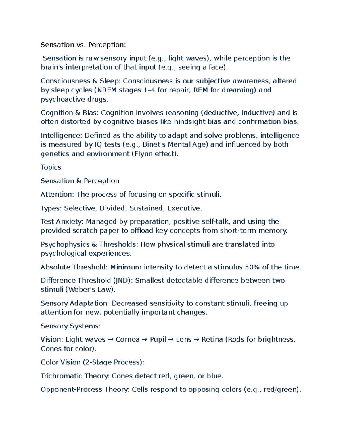 Sensation vs. Perception: Key Concepts in Psychology (PSY 101) - Studocu