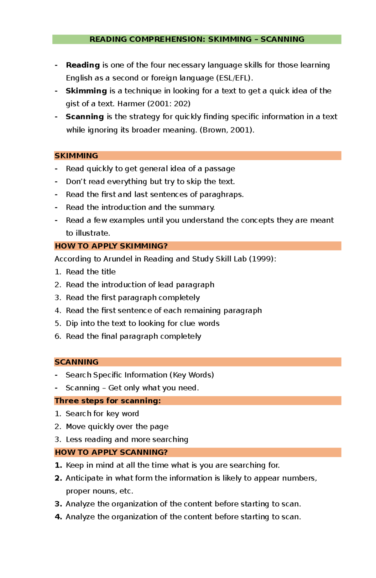 ESL 101: Strategies for Reading Comprehension - Skimming & Scanning ...