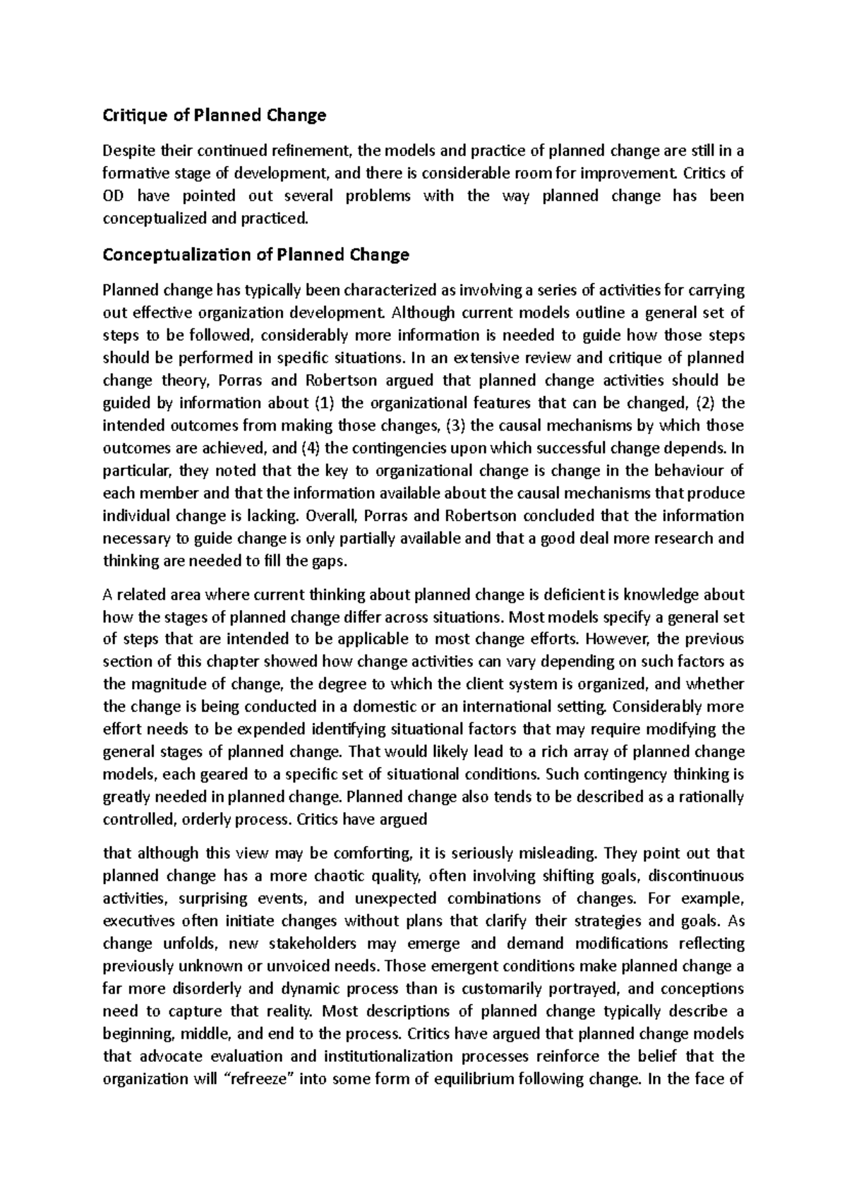 Critique of Planned Change in Organizational Development: Key Insights ...