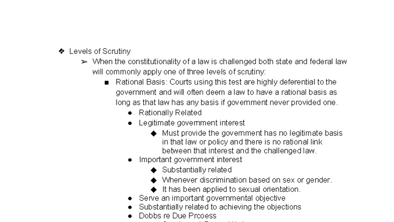 Family Law Outline: Levels of Scrutiny and Key Cases - Studocu