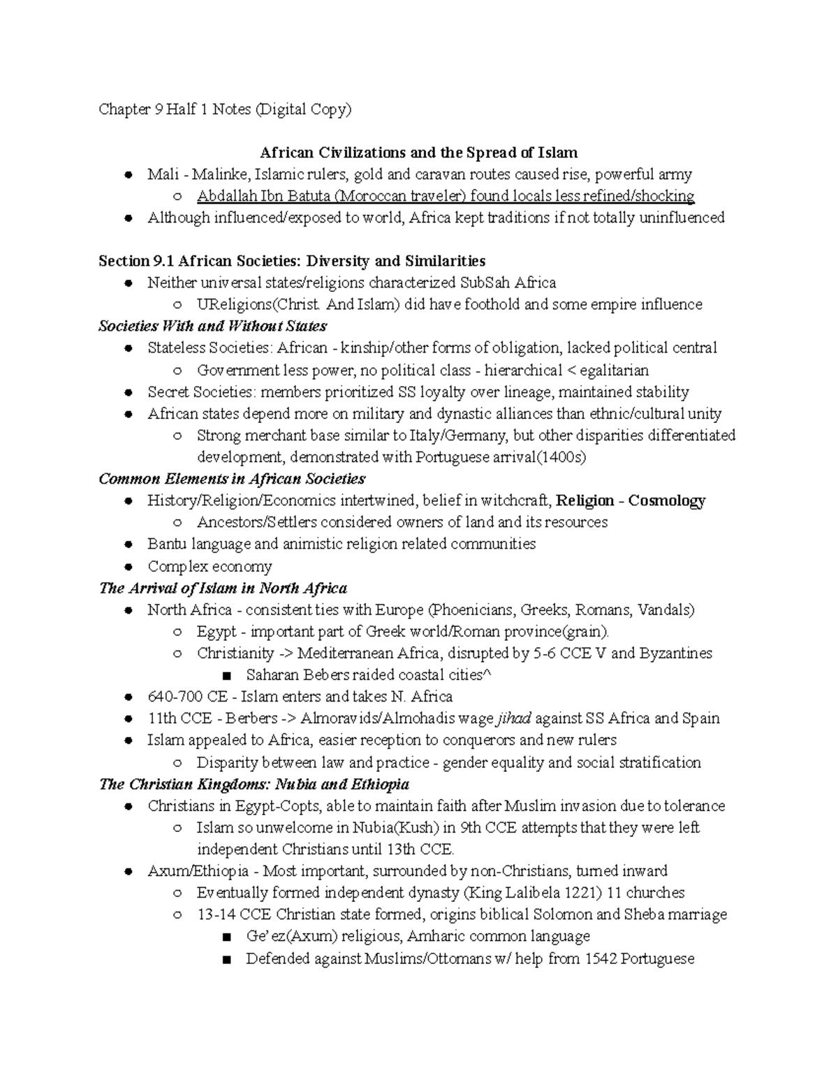 Chapter 9 Notes Half 1 - Chapter 9 Half 1 Notes (Digital Copy) African ...