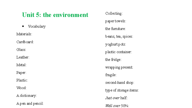 Unit 5 & 6 Vocabulary: Environmental & Life Stages Terms - Studocu