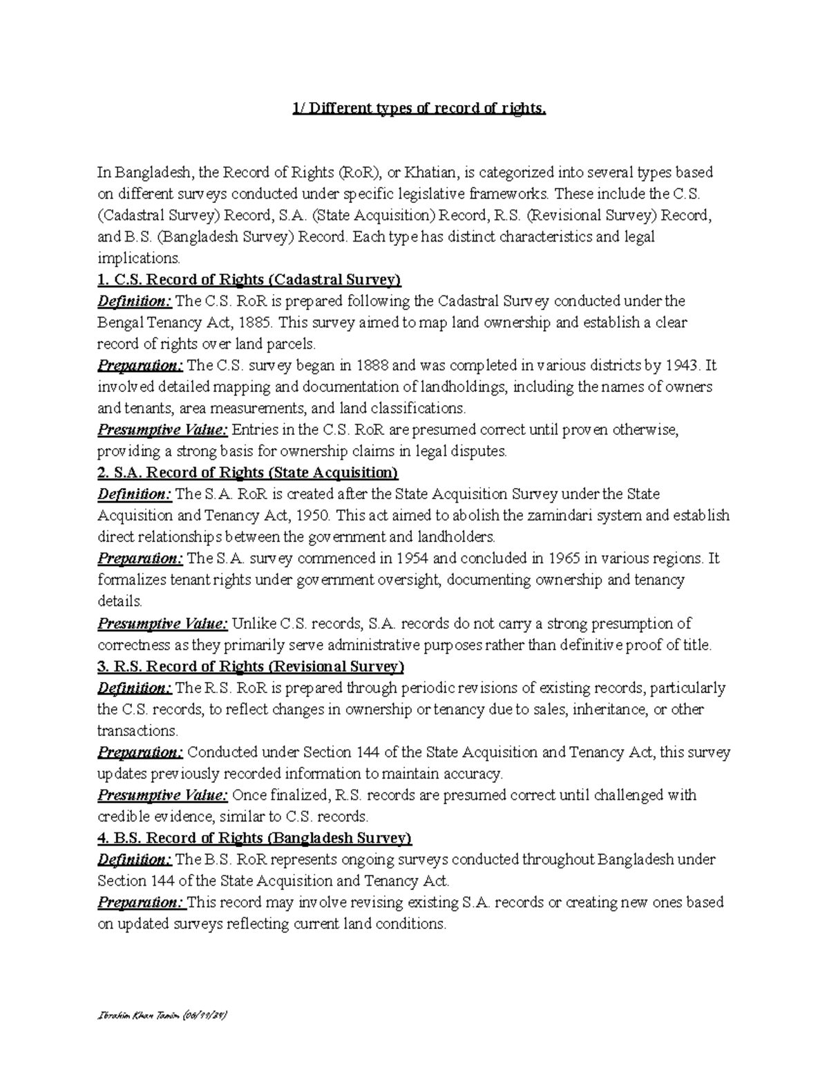 Record of rights - This is helpful for Land law course. - 1/ Different ...