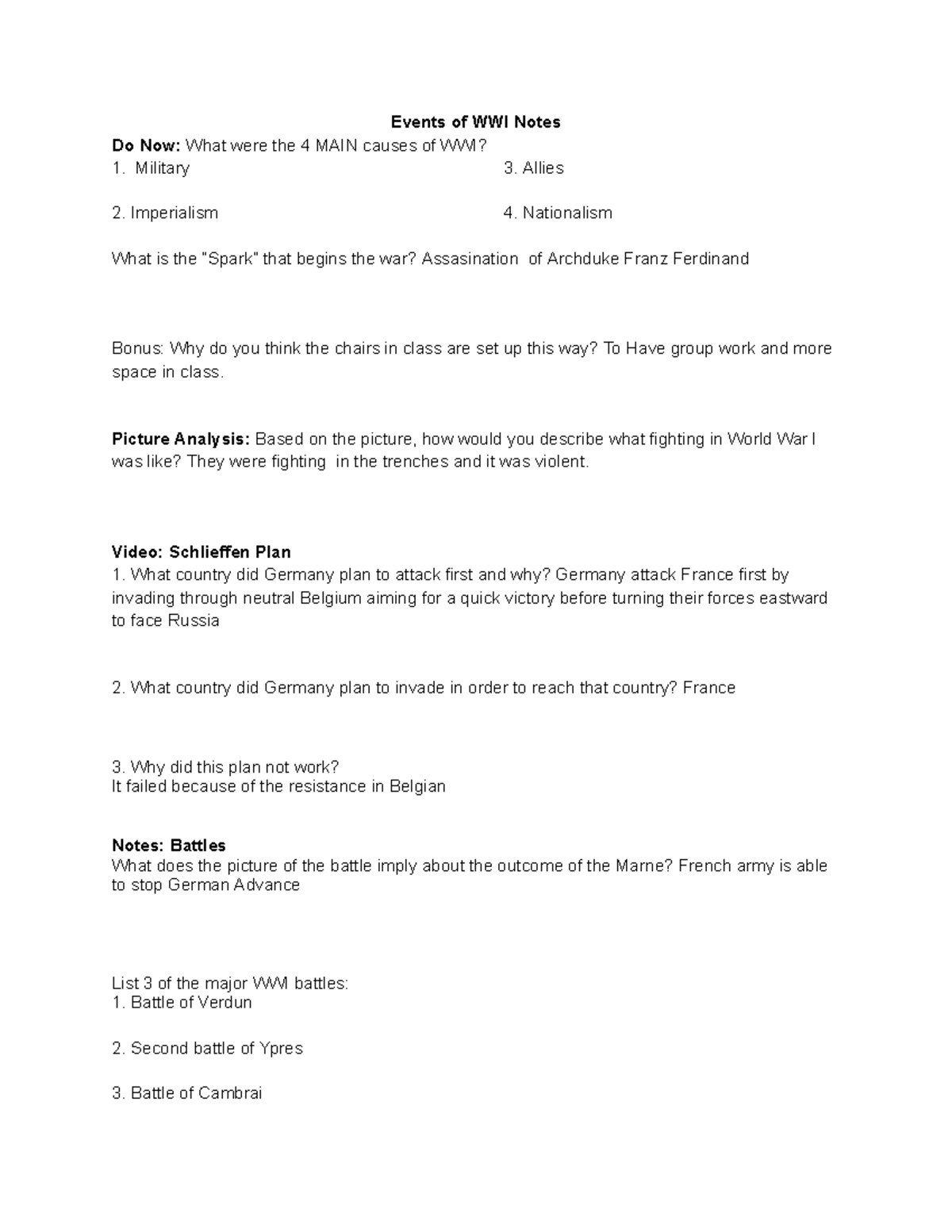Events of WWI notes: causes, battles, and trench warfare analysis - Studocu