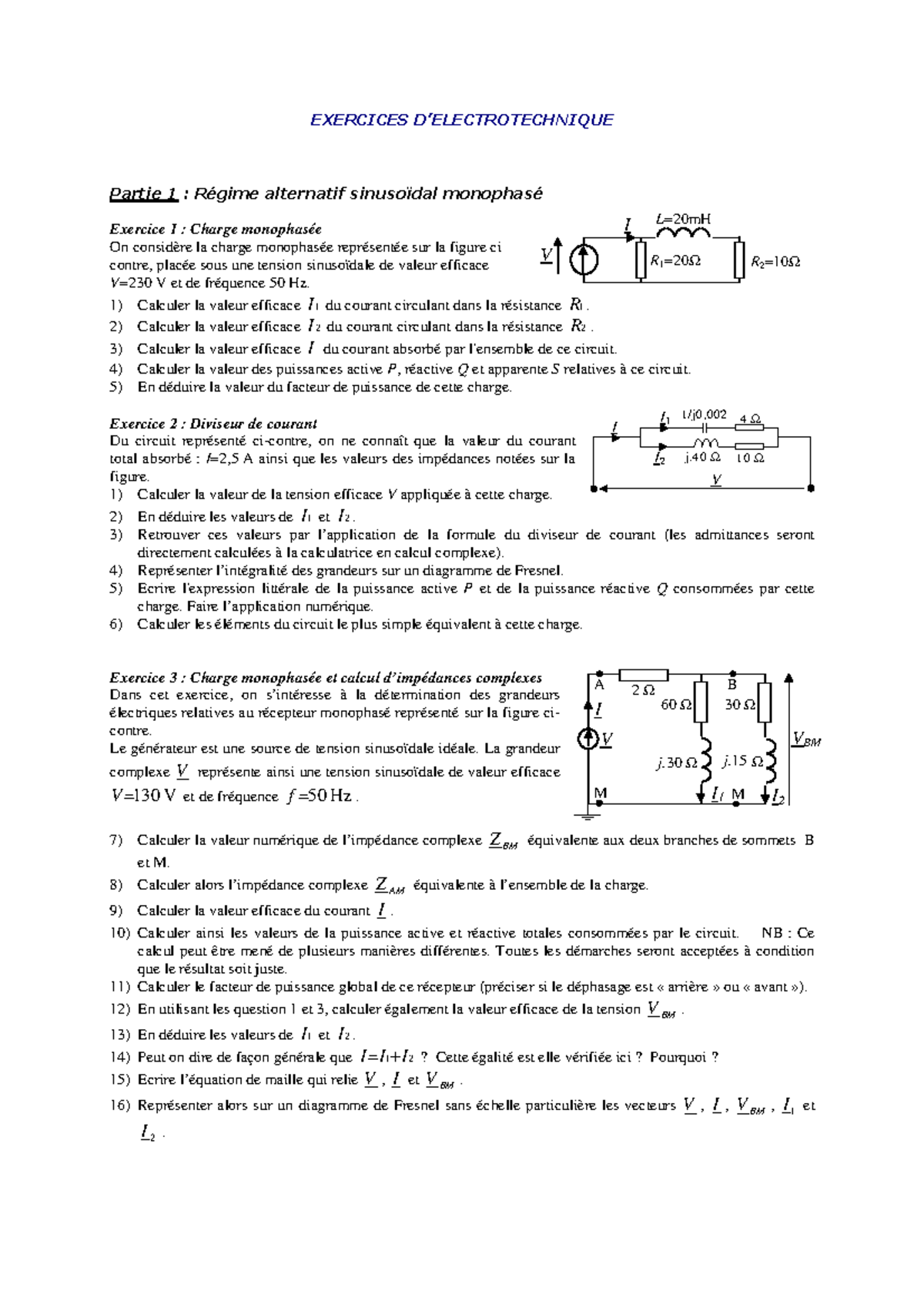 548518725-TD1 - Exercices d'Electrotechnique Monophasé - Studocu