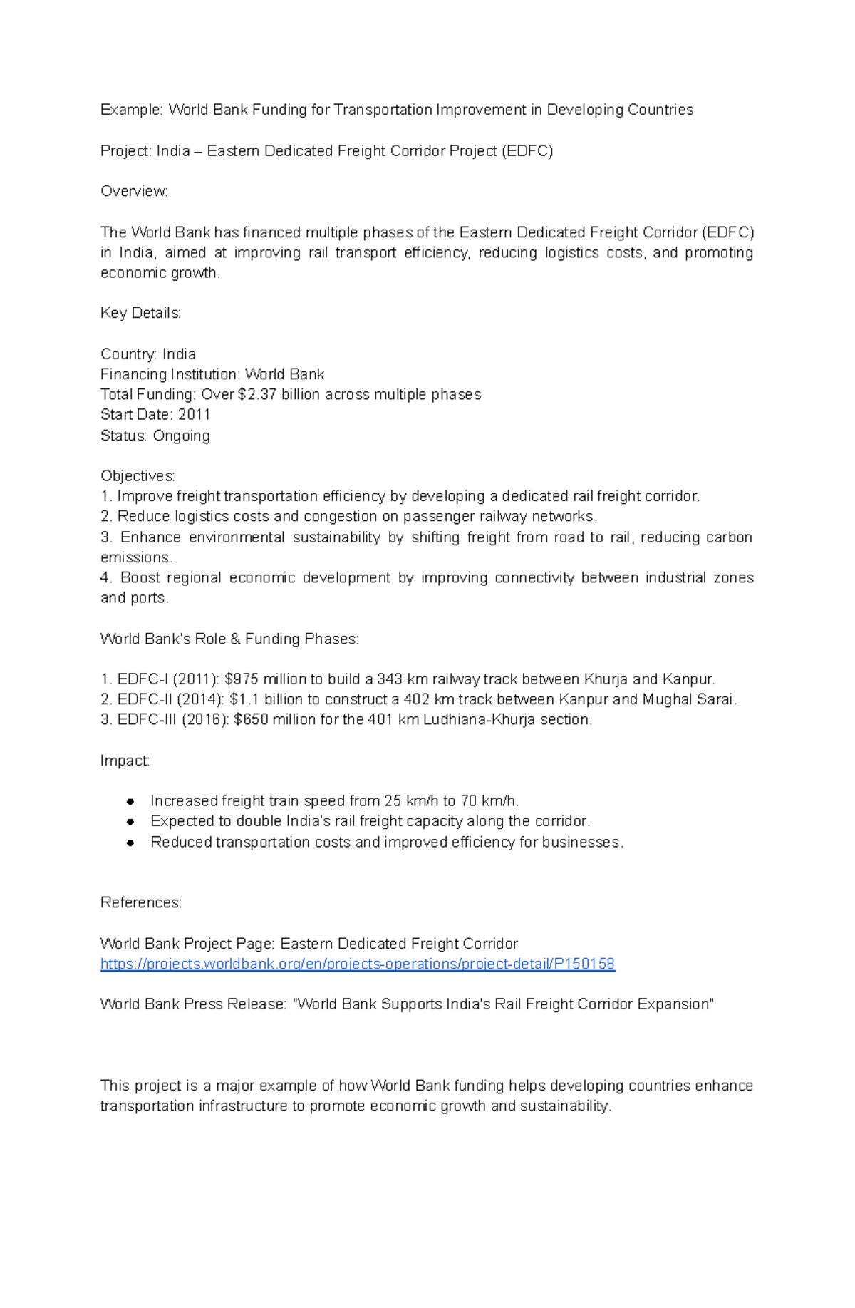 World Bank Funding for EDFC Project in India: Overview & Impact - Studocu