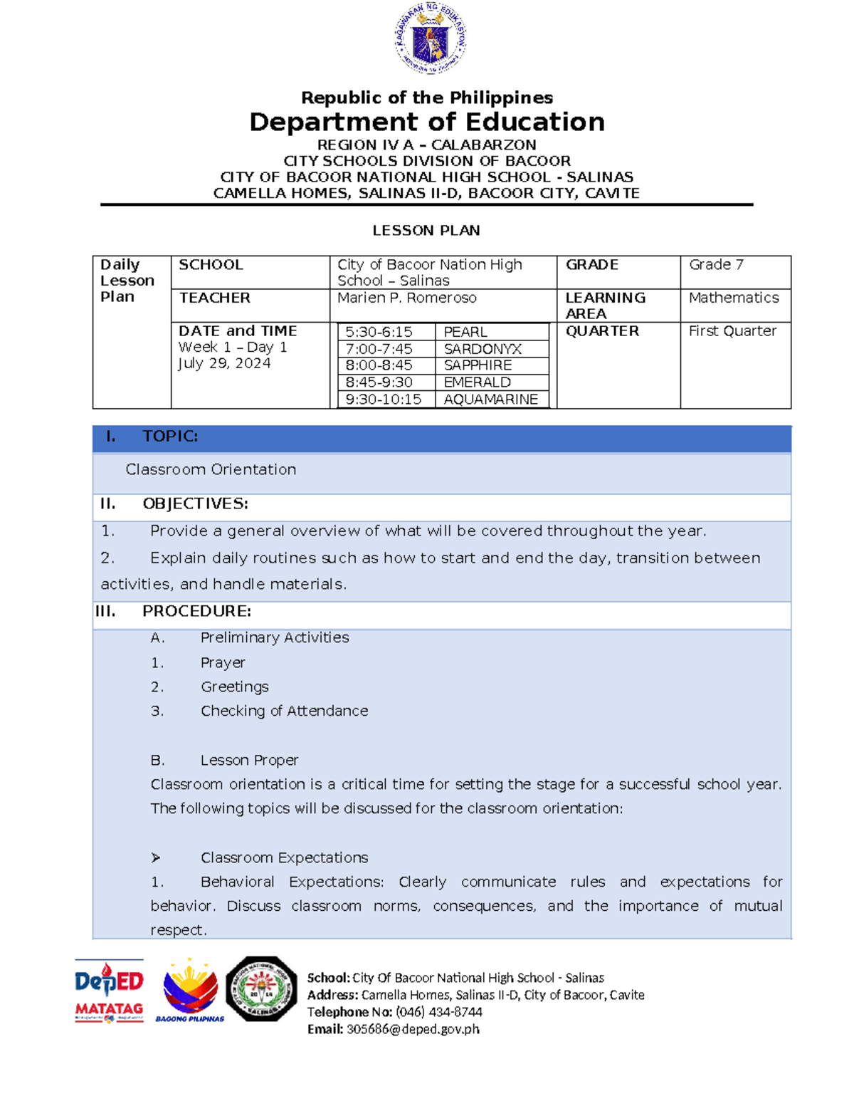 Kumustahan - Lesson Plan for Grade 7 Mathematics (1st Qtr) - Studocu