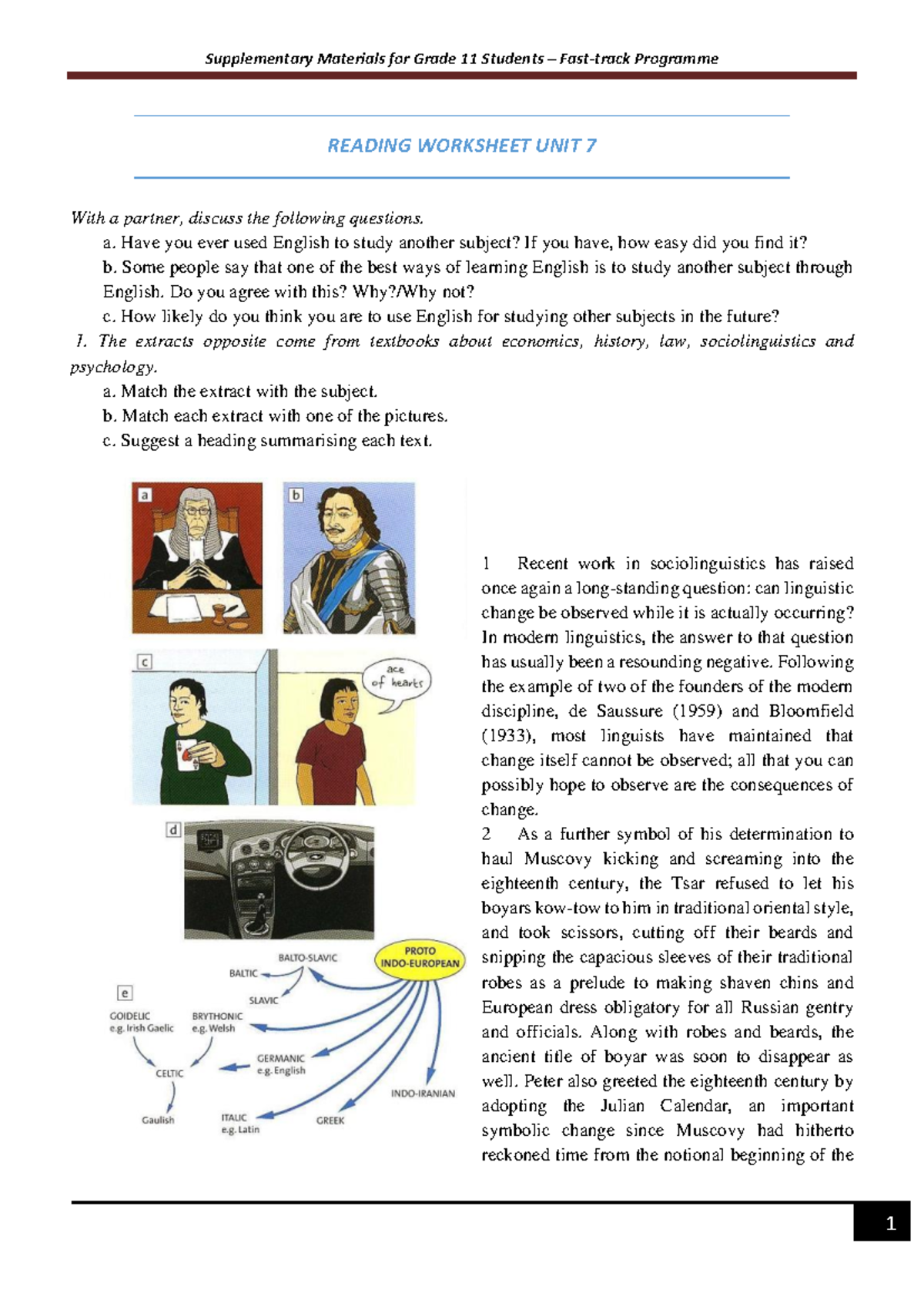 Reading worksheet unit 7 - Supplementary Materials for Grade 11 ...