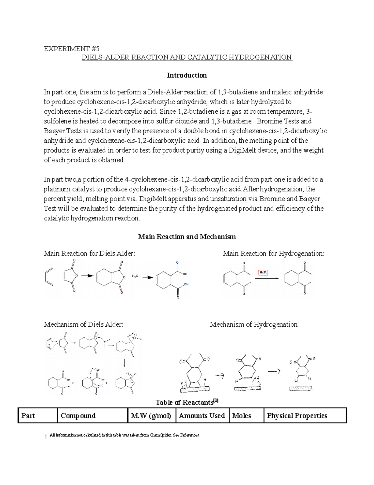 Experiment #5: Diels-Alder Reaction & Catalytic Hydrogenation Lab ...
