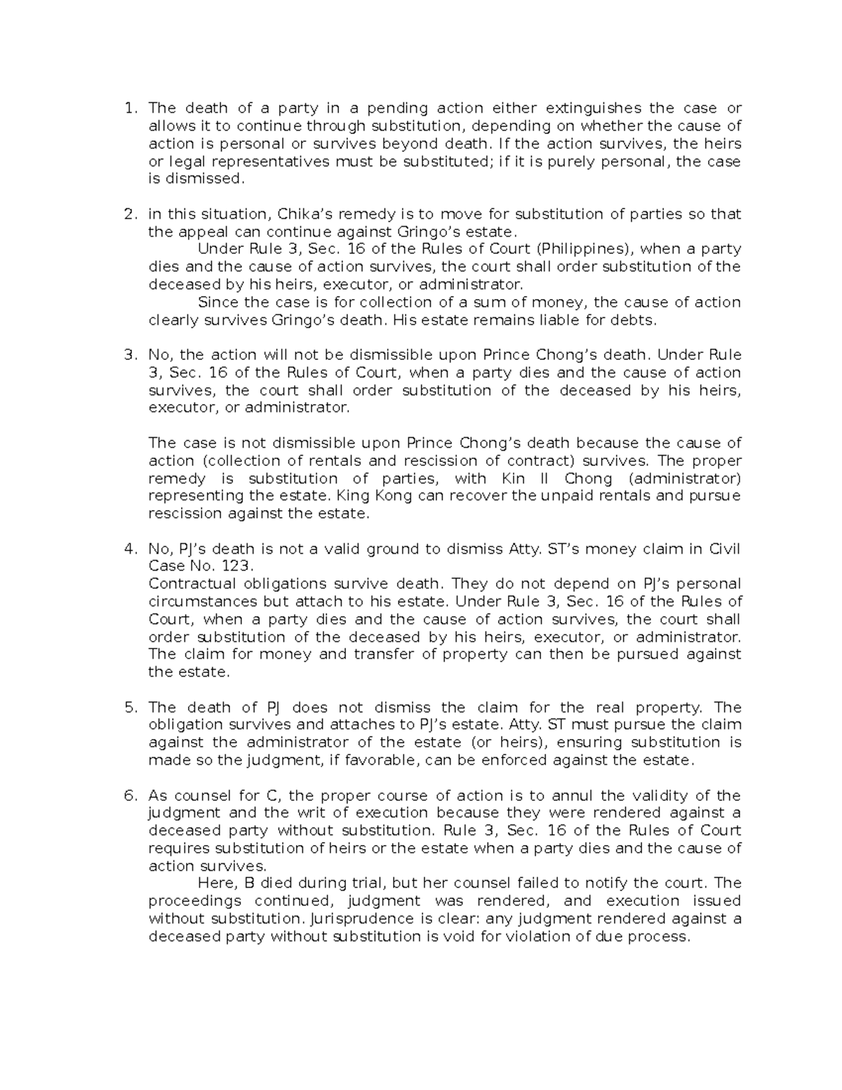 CIVPRO 101: Notes on Substitution of Parties & Venue Issues - Studocu