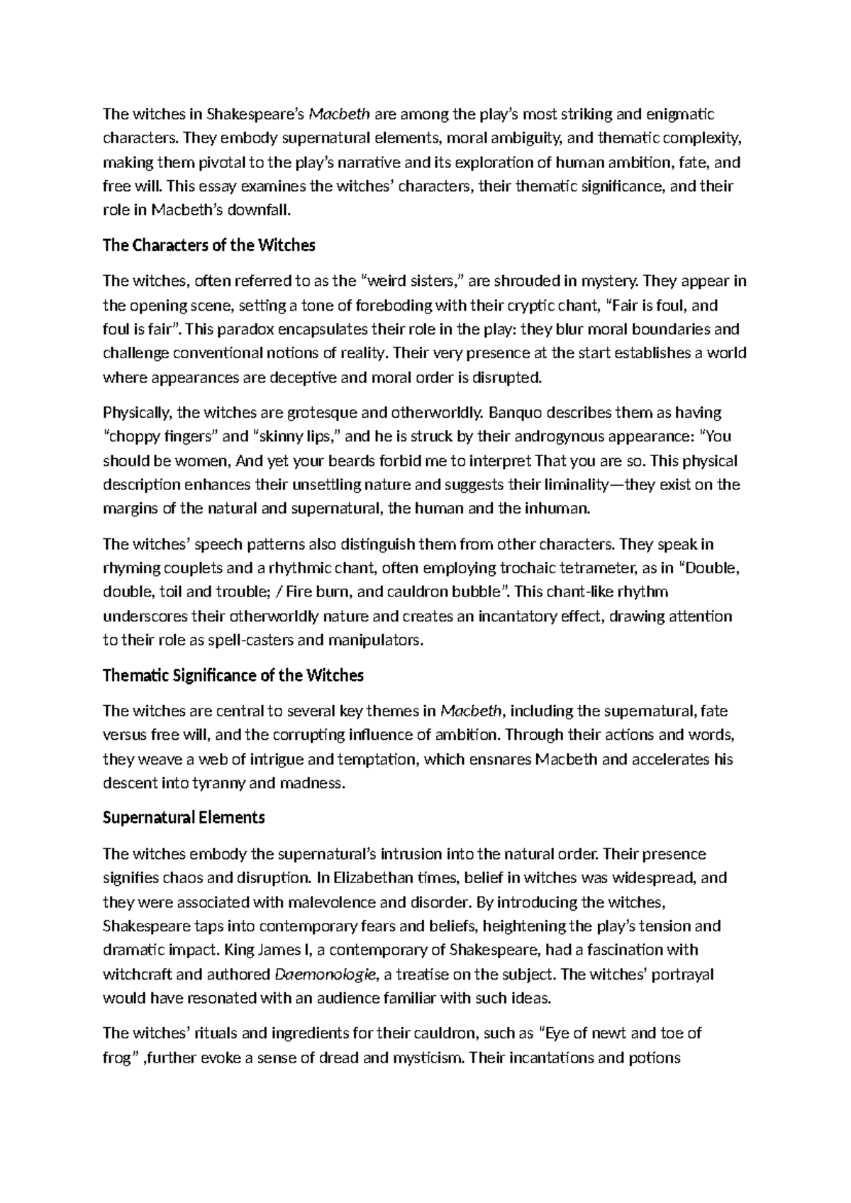 Macbeth's Witches: Supernatural Influence and Thematic Analysis (ENG ...