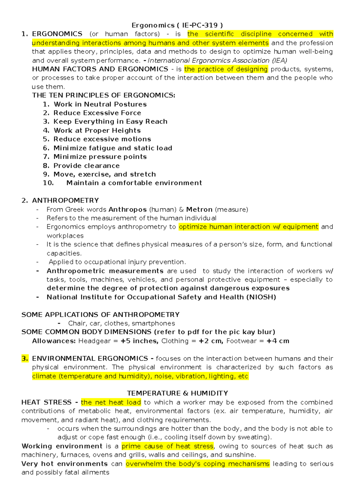 822300792 Ergonomics Midterm Review Notes for 1st Sem - Studocu