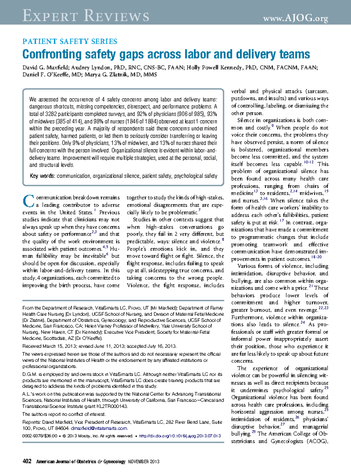 Confronting Safety Gaps in Labor & Delivery: A Patient Safety Study ...