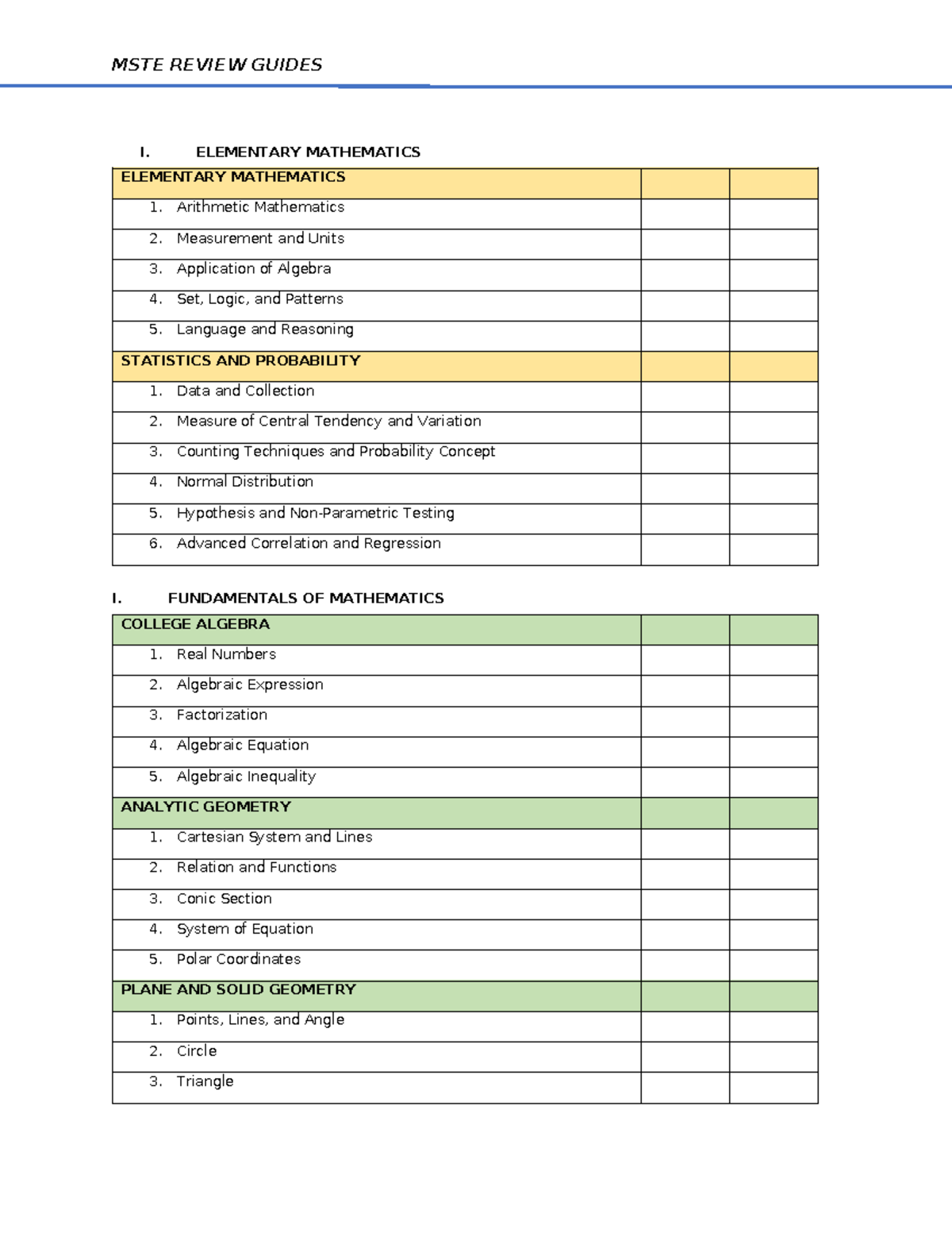 MSTE REVIEW GUIDES: Comprehensive Mathematics and Engineering Topics ...
