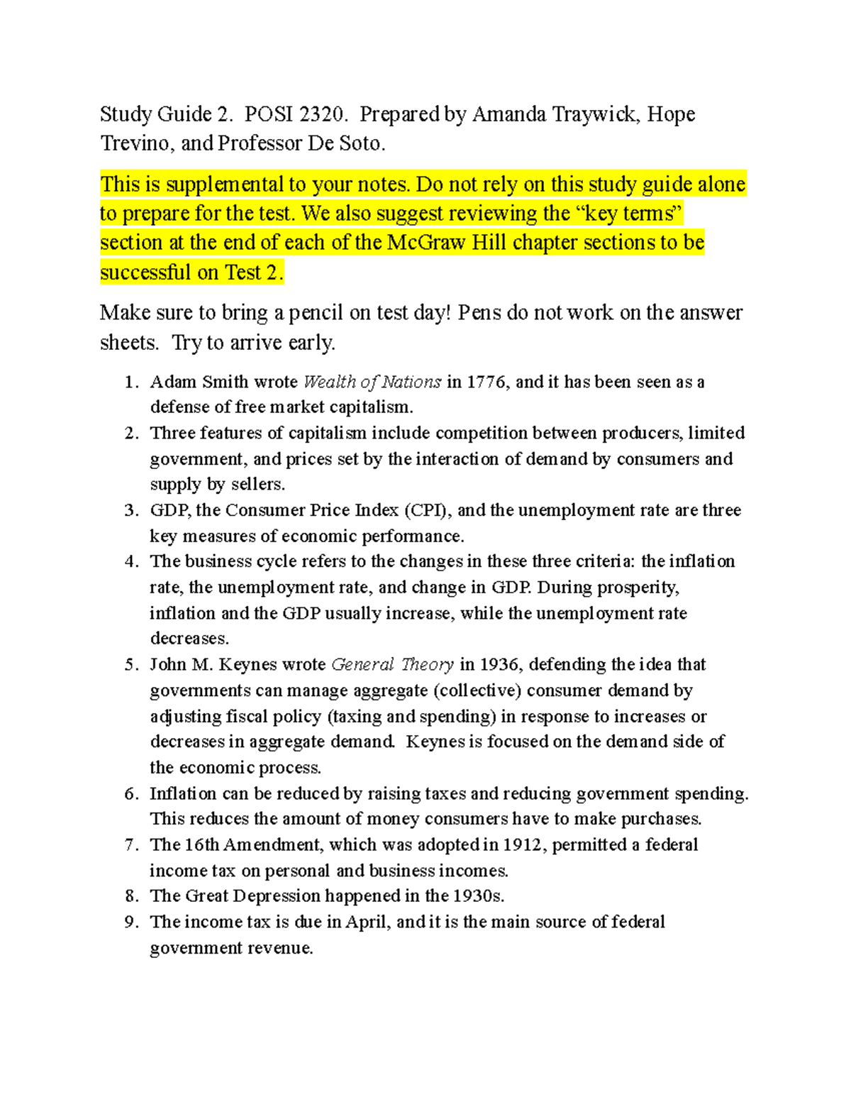 Study Guide 2 for POSI 2320: Economics & Fiscal Policy Insights - Studocu