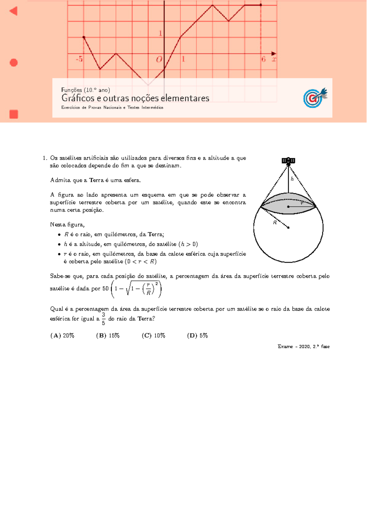 Teste 10.o ano - Provas Nacionais e Gráficos de Funções - Studocu