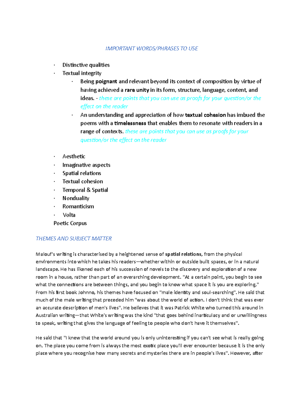 Analysis of David Malouf's Poetry in "Earth Hour" (ENG 101) - Studocu