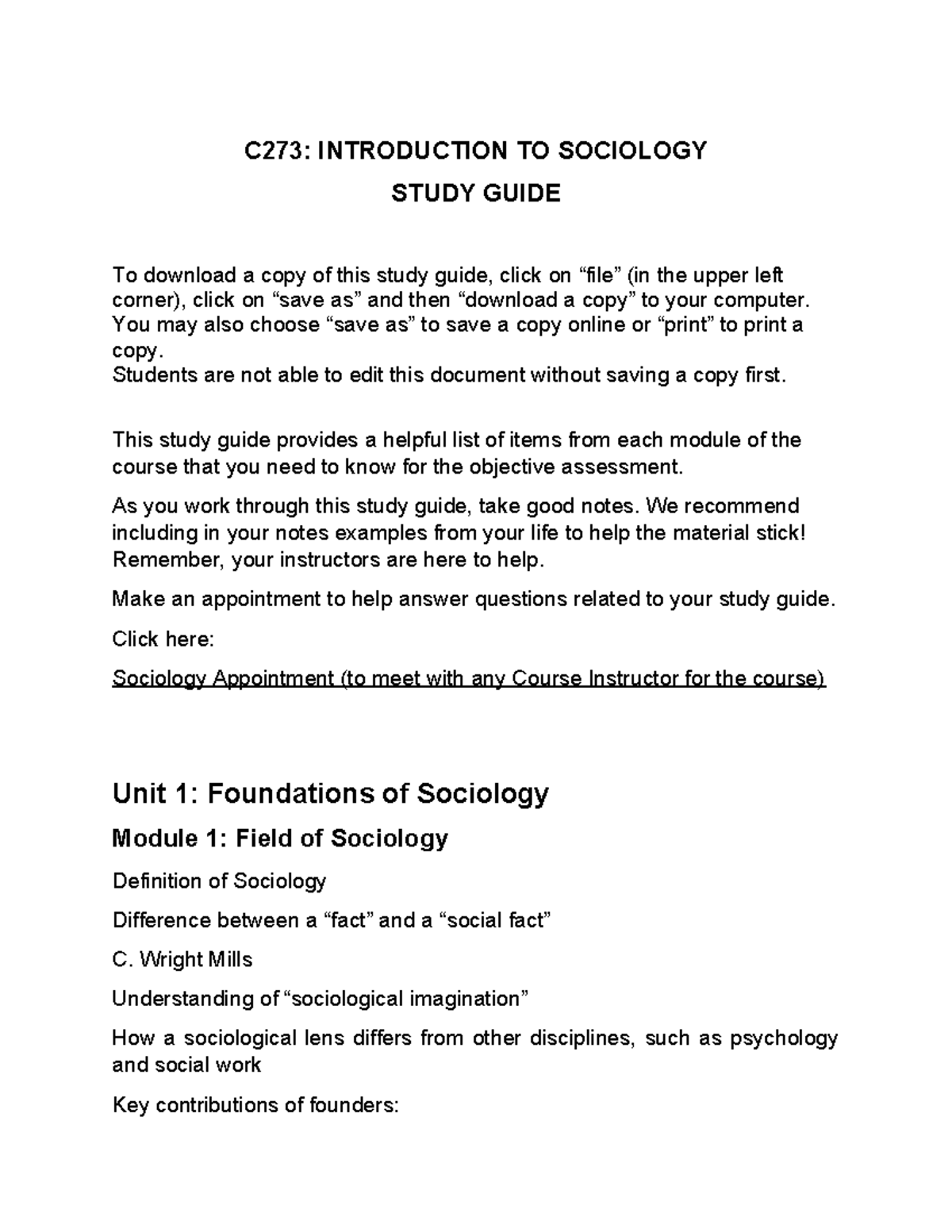 C273 Study Guide for Introduction to Sociology: Key Modules & Concepts ...