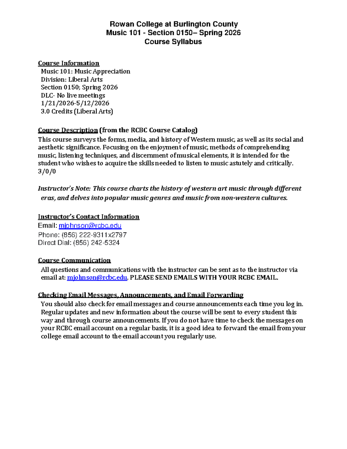MUS 101: Music Appreciation Syllabus - Spring 2026 - Studocu