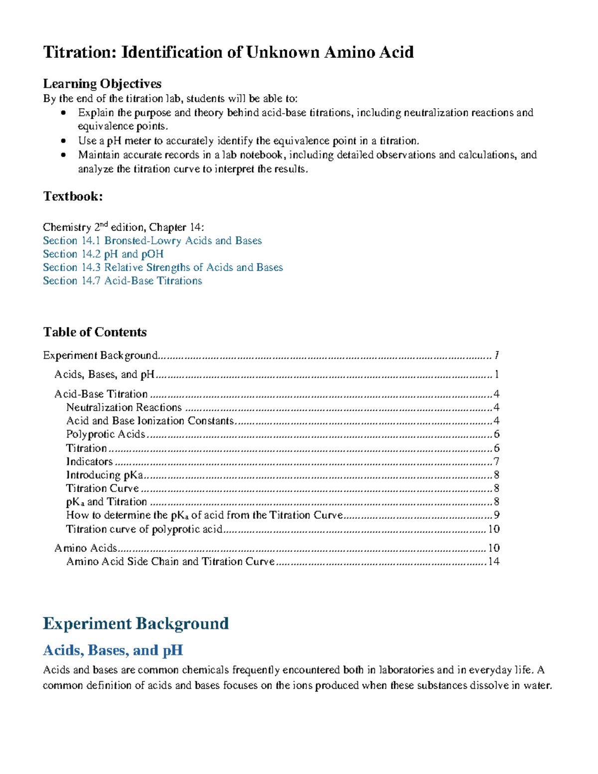 Final Exam Chemistry 2 Principles: Titration in Amino Acid Analysis ...