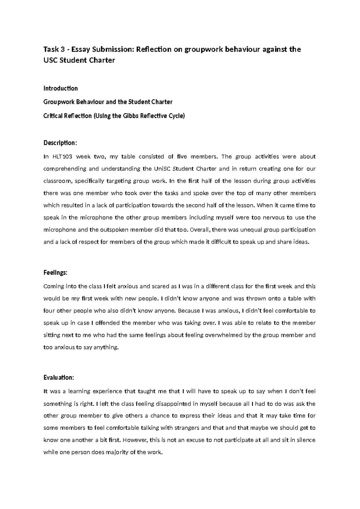 HLT103 Task 3 - Reflective Essay on Groupwork Dynamics and ...