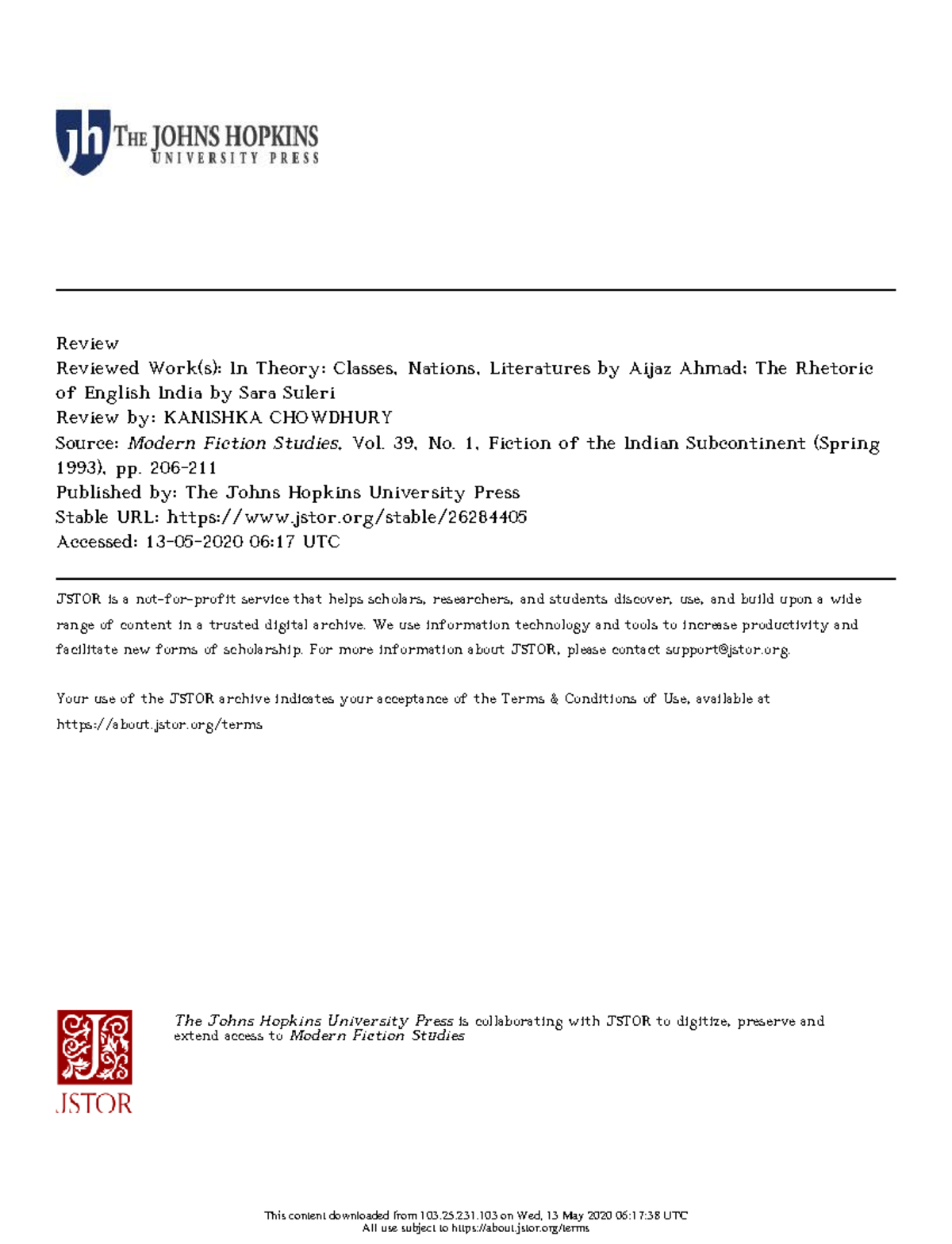 Review of Aijaz Ahmad's "In Theory: Classes, Nations, Literatures ...
