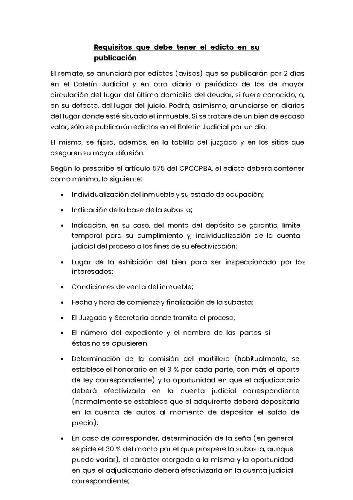 Edicto Judicial de Subasta de Bien Inmueble: Requisitos y Ejemplo - Studocu