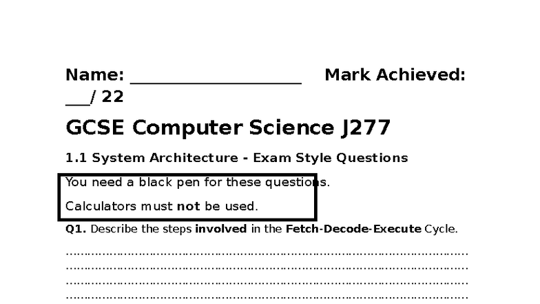 GCSE Computer Science J277 1.1 System Architecture - Exam Qs - Studocu