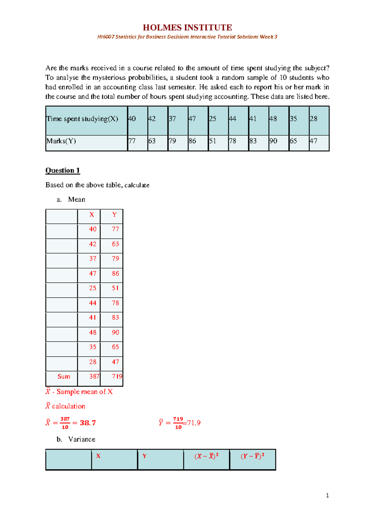 HI6007 Week 3 Interactive Tutorial Solutions - HI6007 Statistics for ...