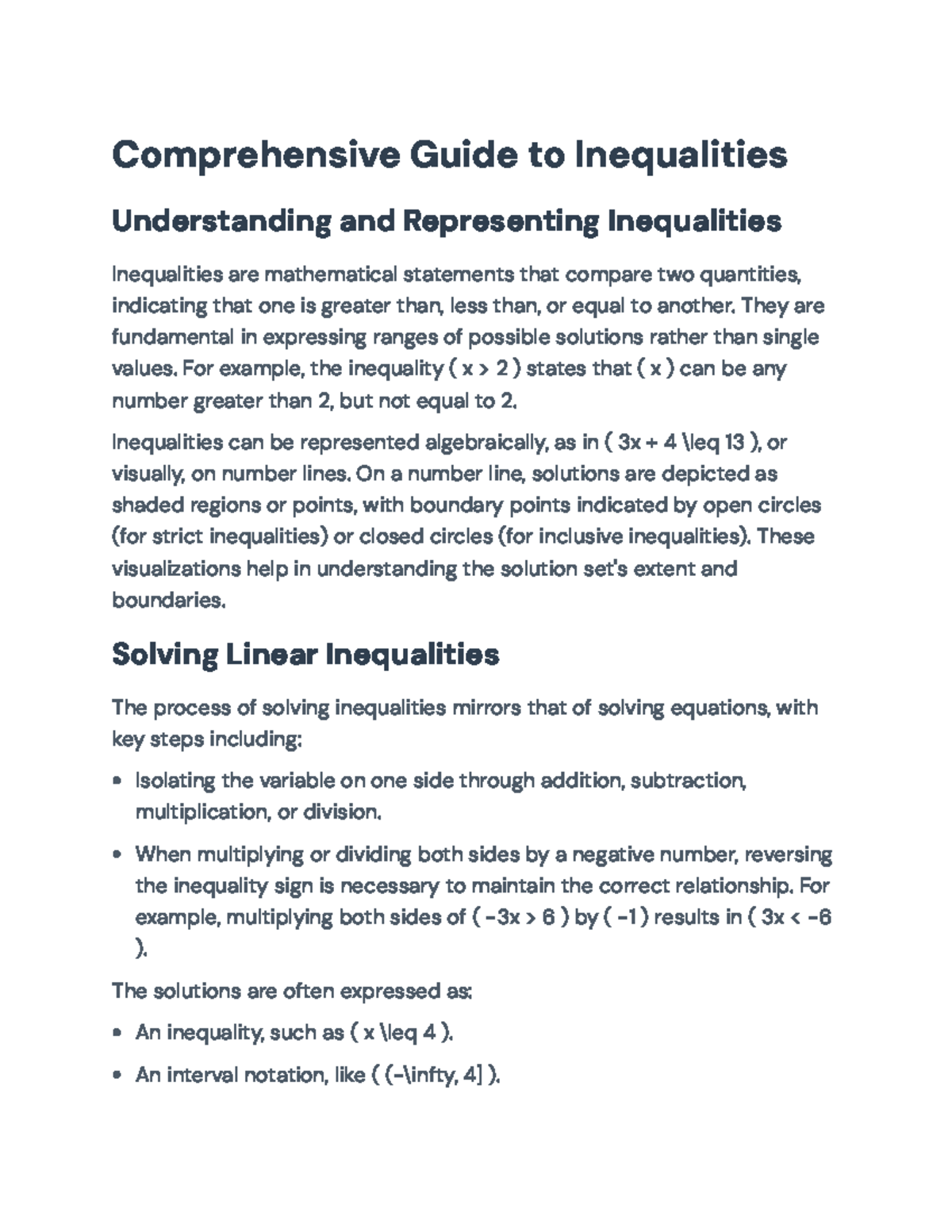 Comprehensive Guide to Understanding and Solving Inequalities (MATH101 ...