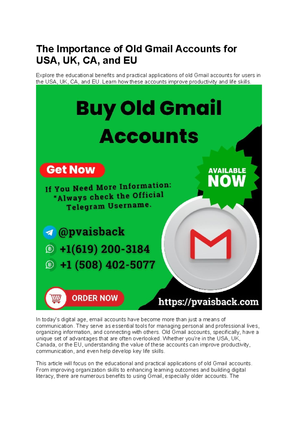 The Importance of Old Gmail Accounts for USA, UK, CA, and EU - Studocu