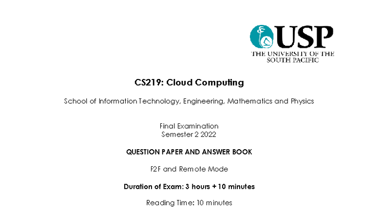 CS219: Cloud Computing Final Exam Semester 2 2022 Question Paper - Studocu