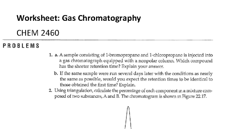 Worksheet: Gas Chromatography Problems CHEM 2460 - Studocu
