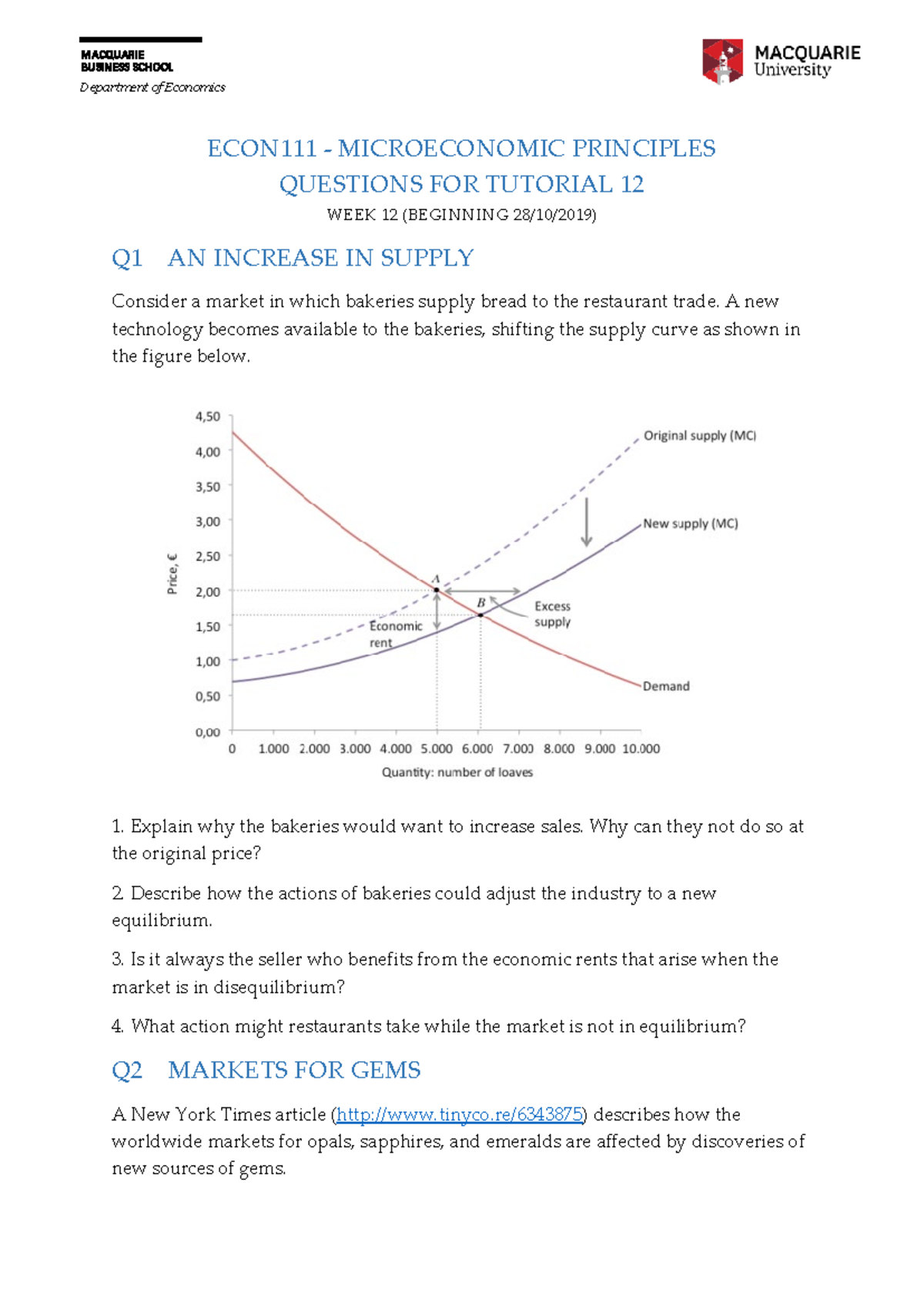 ECON111 S2 2019 Tutorial 12 - Questions - MBUACSINQEUSSAR SIE CHOOL ...