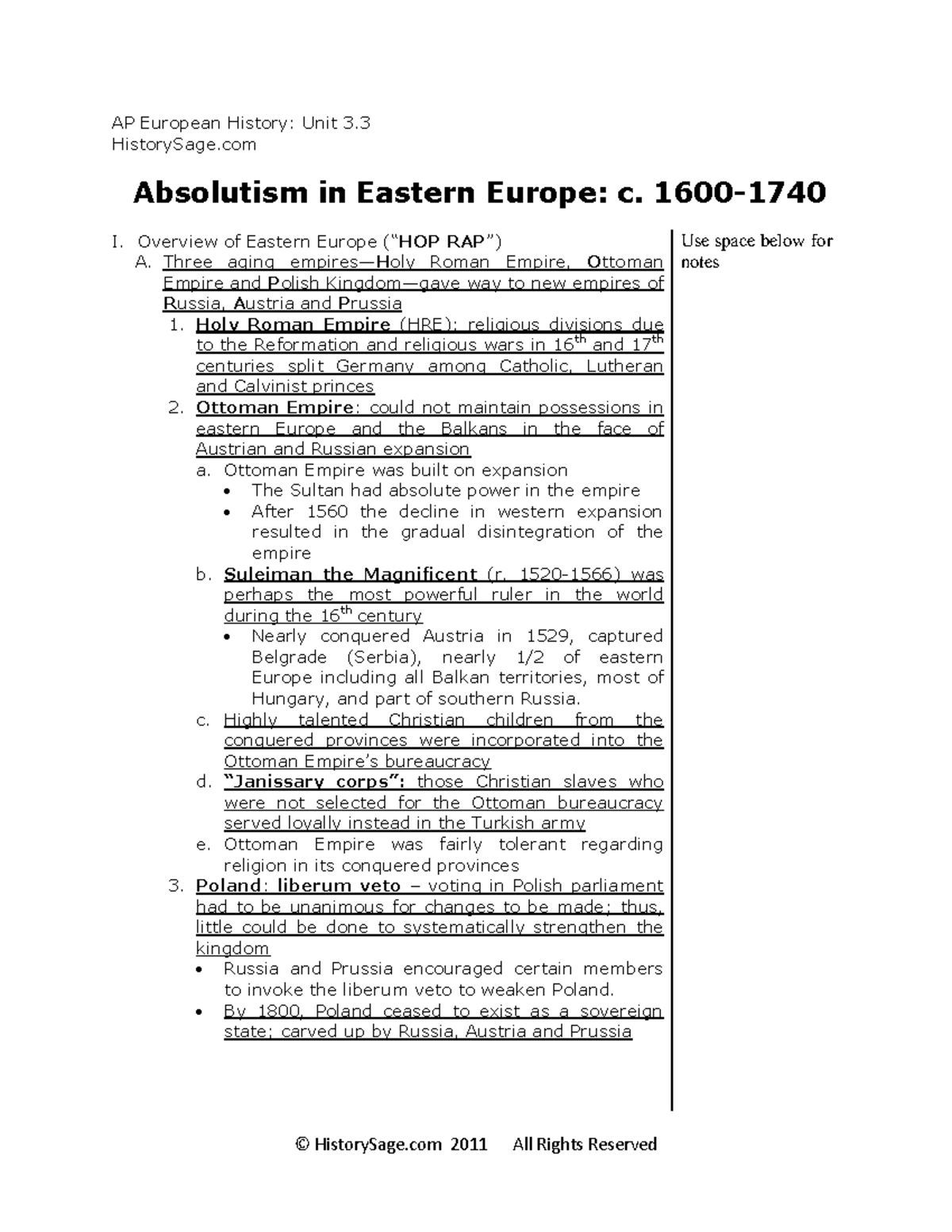 Unit 3: Absolutism in Eastern Europe (AP European History Notes) - Studocu