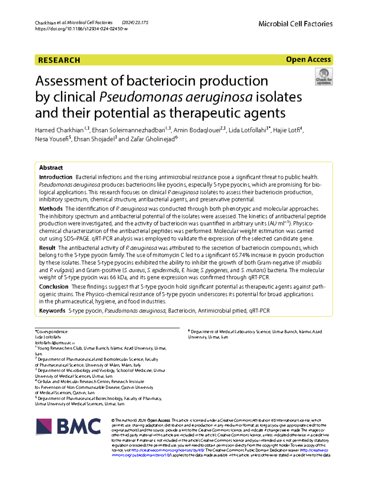 Assessment of Bacteriocin Production in Clinical Pseudomonas aeruginosa ...