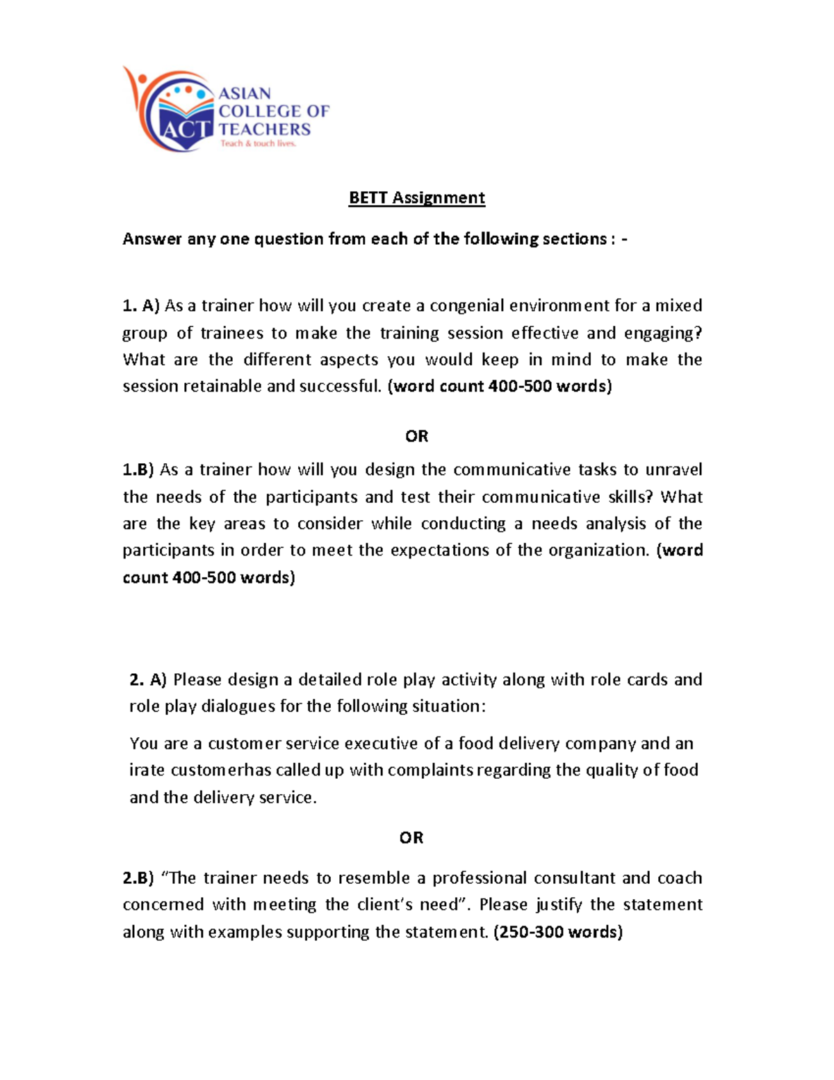 BETT Final Assignment 1: Training Environment & Role Play Analysis ...