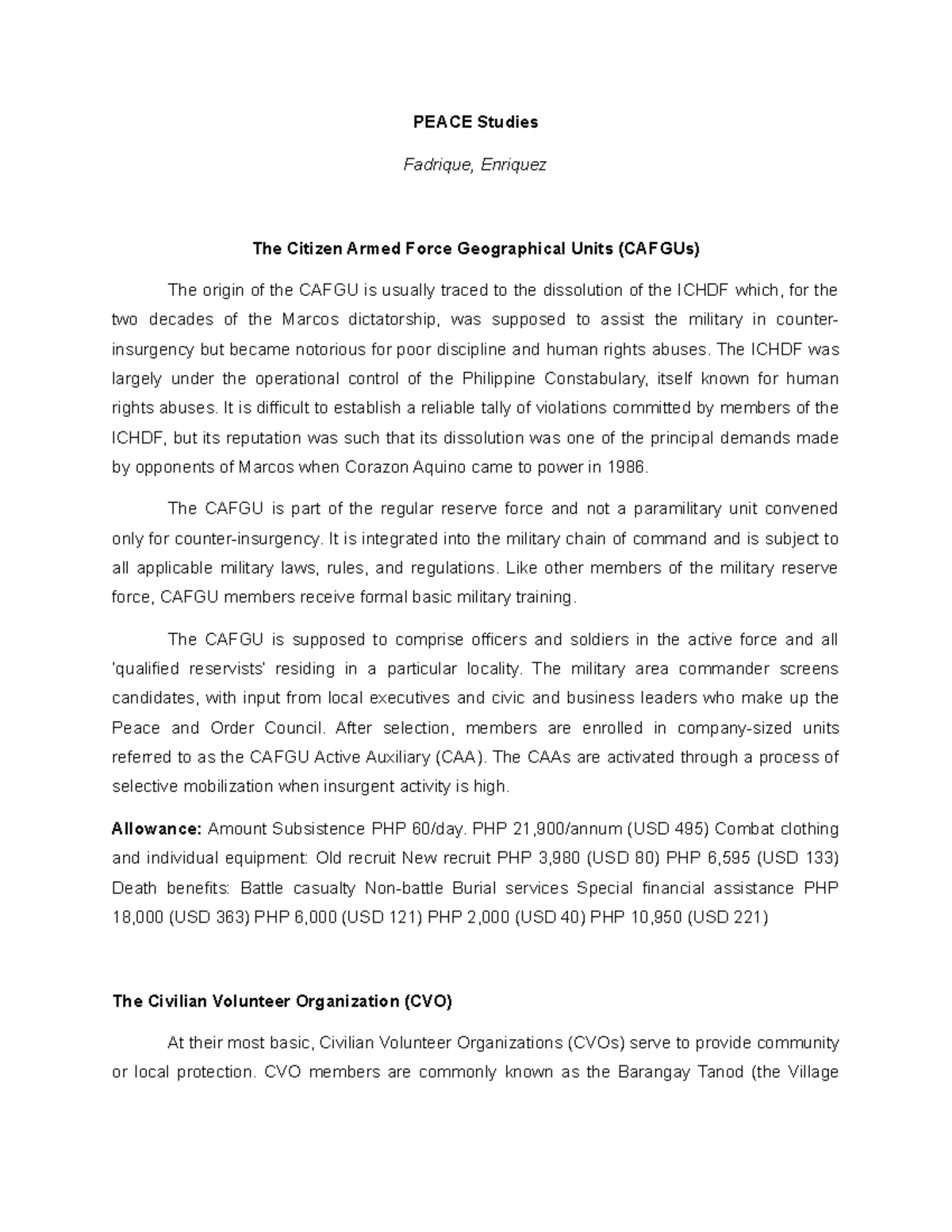 Cafgu (Enriquez - Fadrique) - PEACE Studies Fadrique, Enriquez The ...