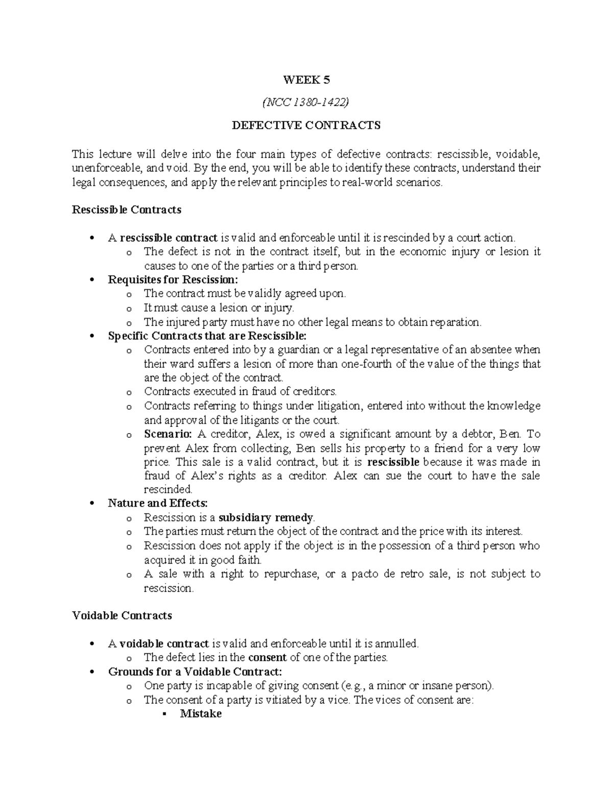 WEEK 5 (NCC) - Understanding Defective Contracts: Types & Implications ...
