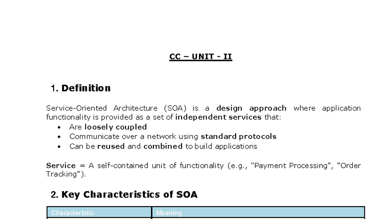 CAS - Unit II - SOA, REST, SoS, and Virtualization Study Notes - Studocu