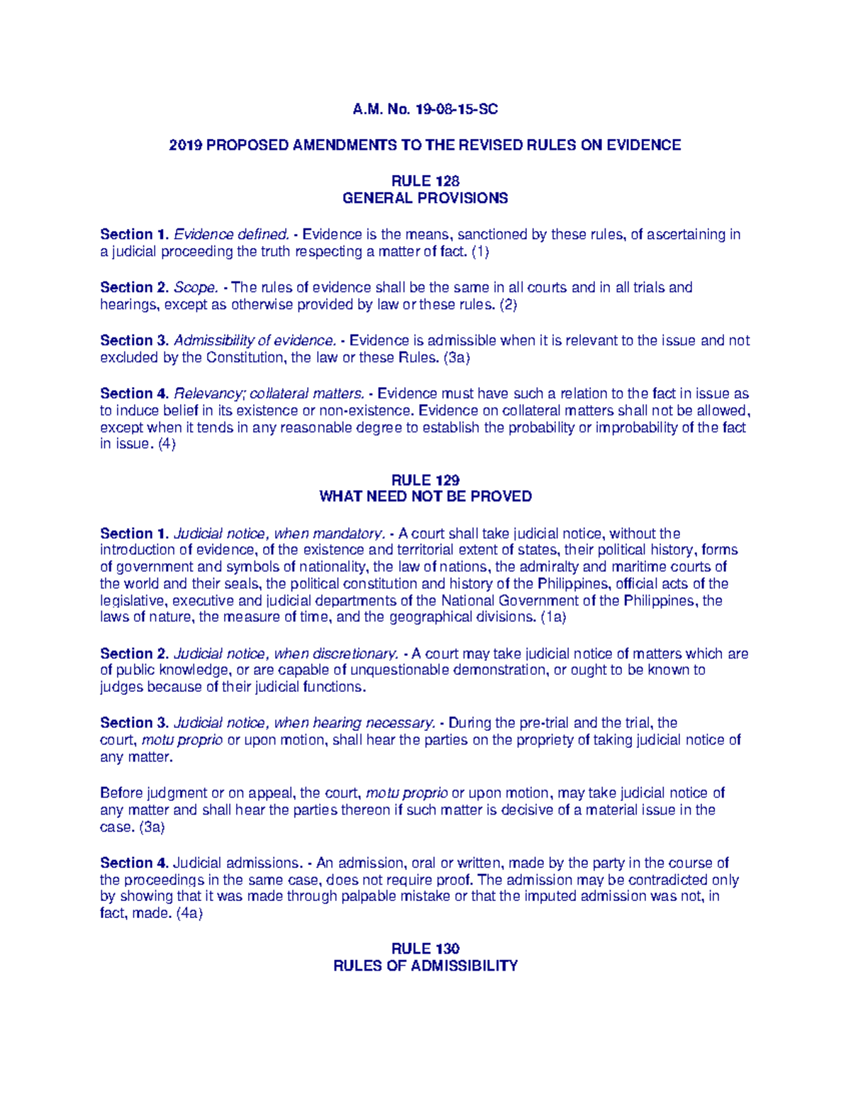 Codal Provisions on Rules ON Evidence - A. No. 19-08-15-SC 2019 ...